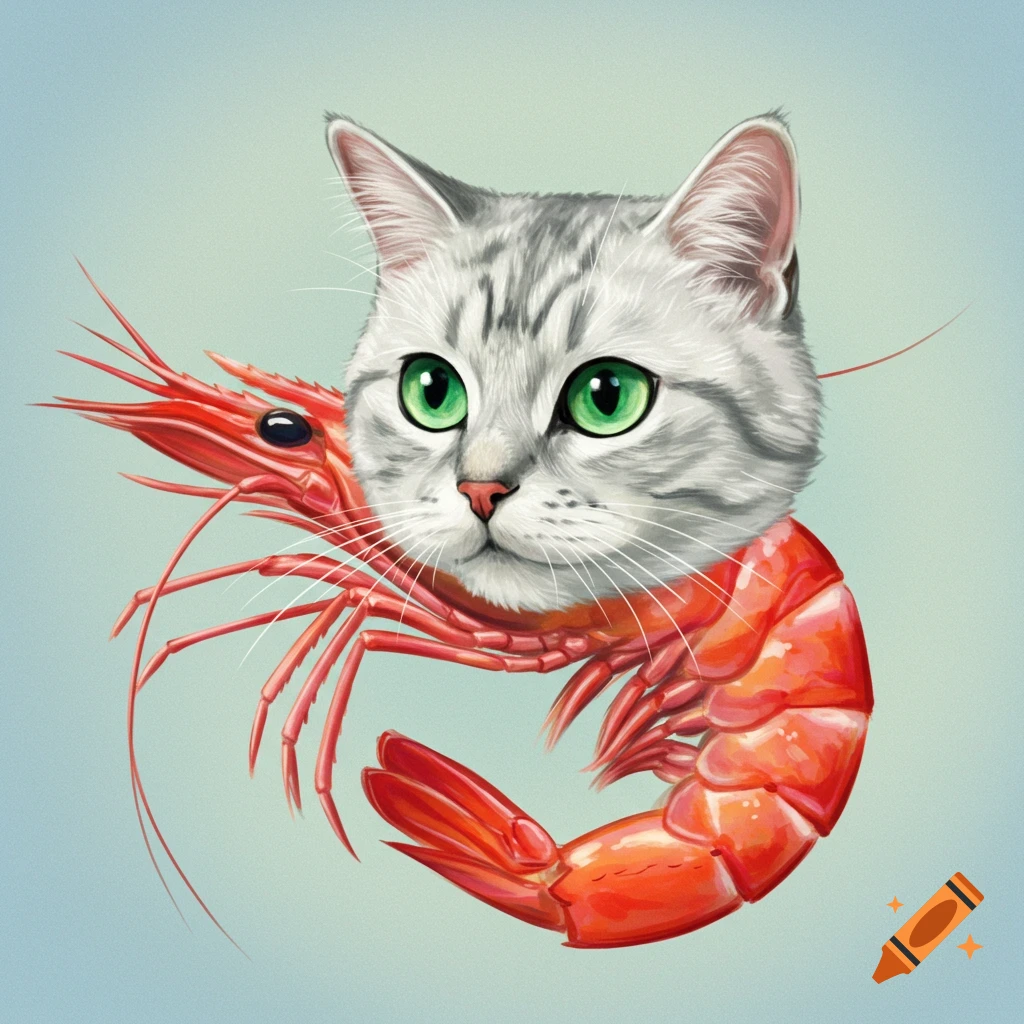 Hybrid creature with a cat head and mantis shrimp body underwater on ...