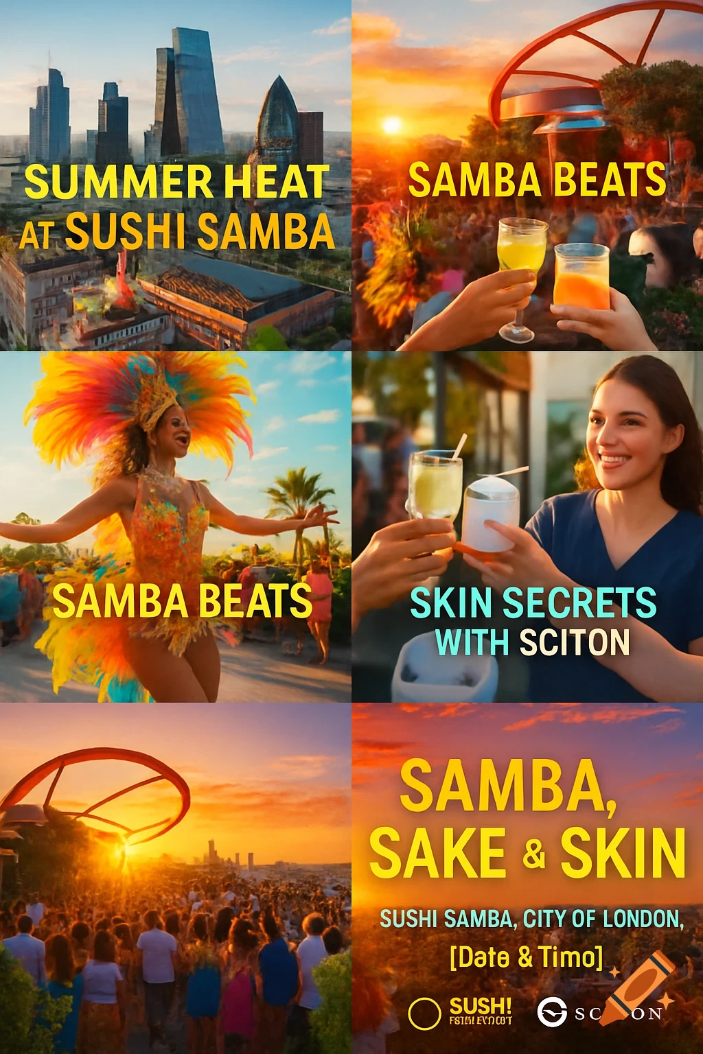 Samba, Sake & Skin event at Sushi Samba rooftop with samba dancers ...