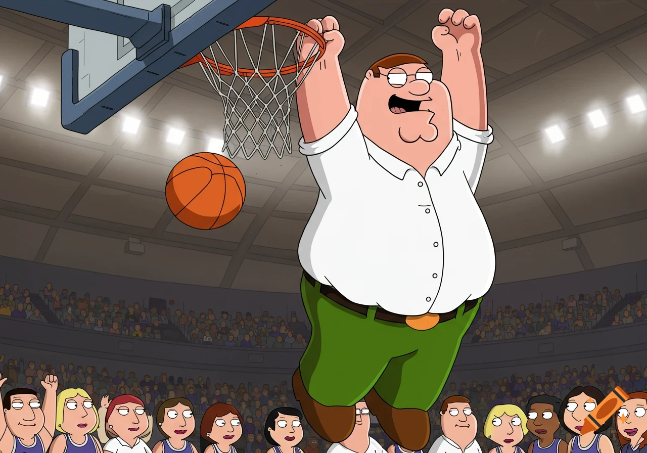 Peter Griffin dunking basketball on Craiyon
