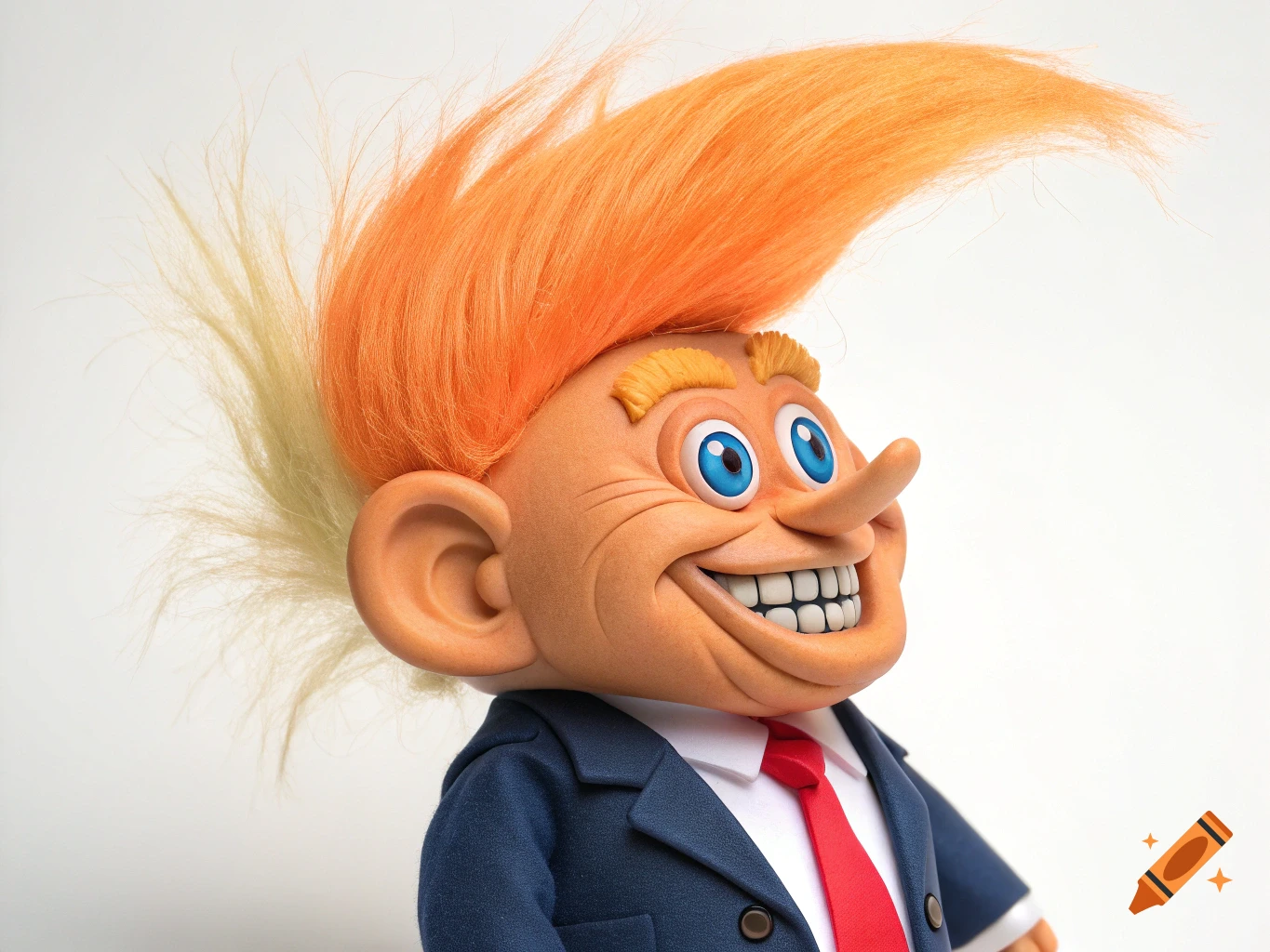 Labubu-style doll of Donald Trump in a blue suit and red tie. on Craiyon