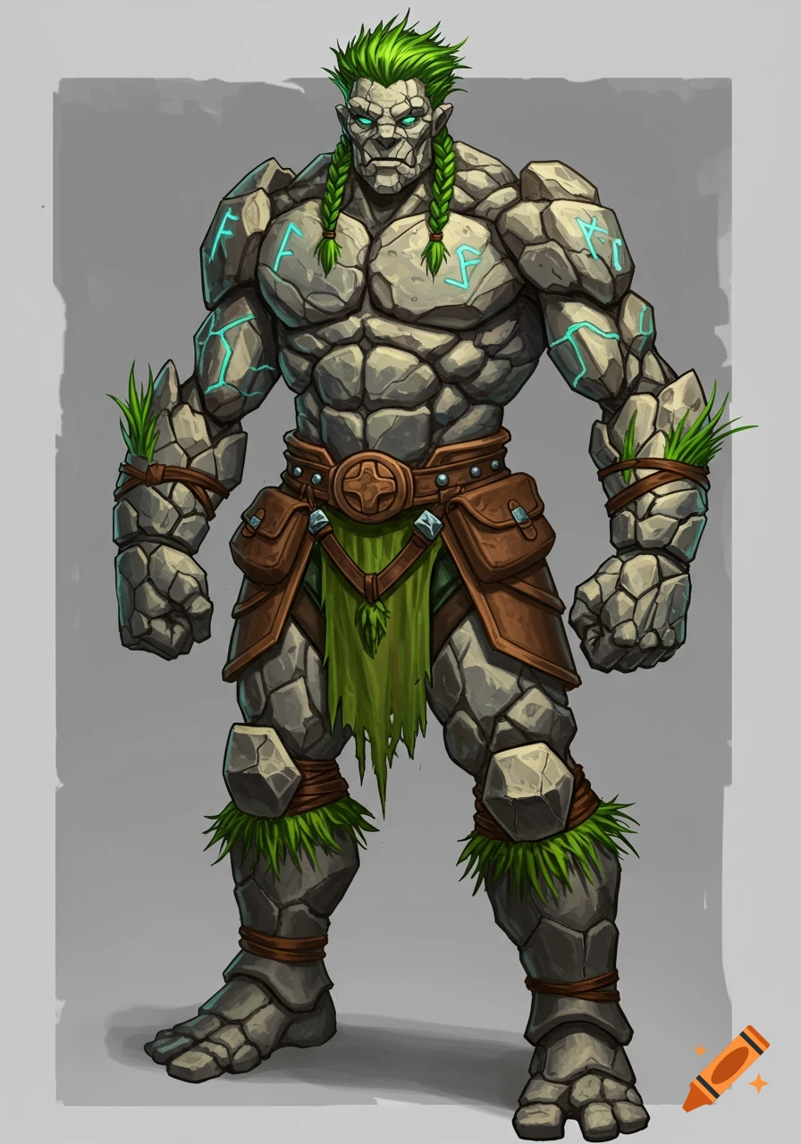Earth Genasi fighter with rocky skin and rune carvings, digital ...