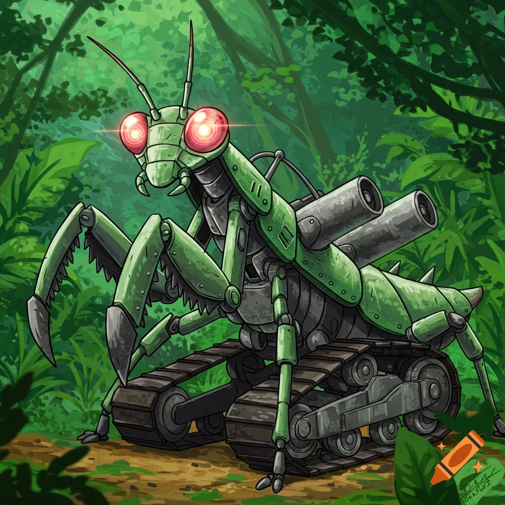 Praying mantis diesel machine in Pokemon style on Craiyon