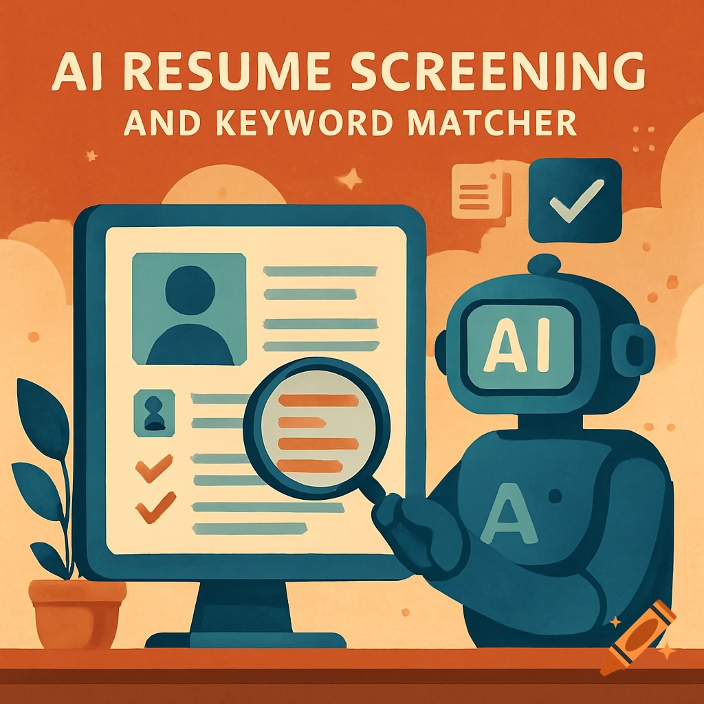 A robot screens a resume on a computer screen with text above. on Craiyon