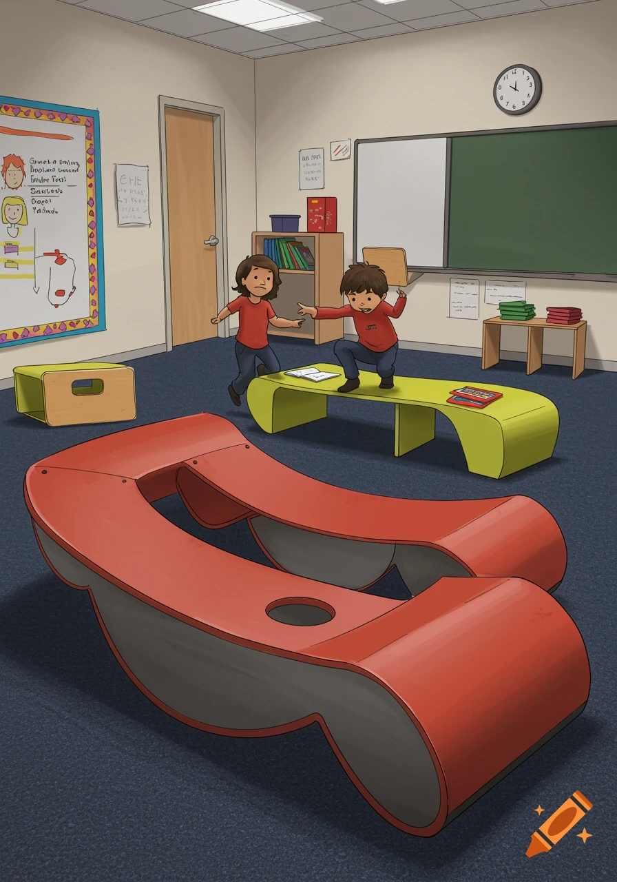 Concept sketches for playful classroom furniture for young children promoting movement and motor ...