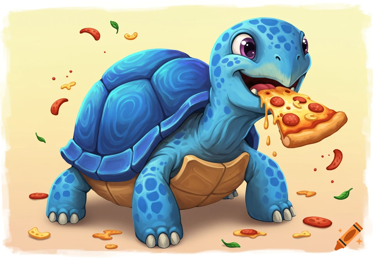 A cartoon frog with a slice of pepperoni pizza covering its front on ...