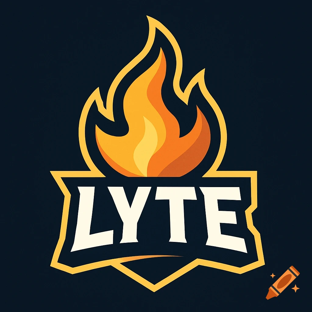 Gaming team logo for LYTE with a stylized flame above the text. on Craiyon