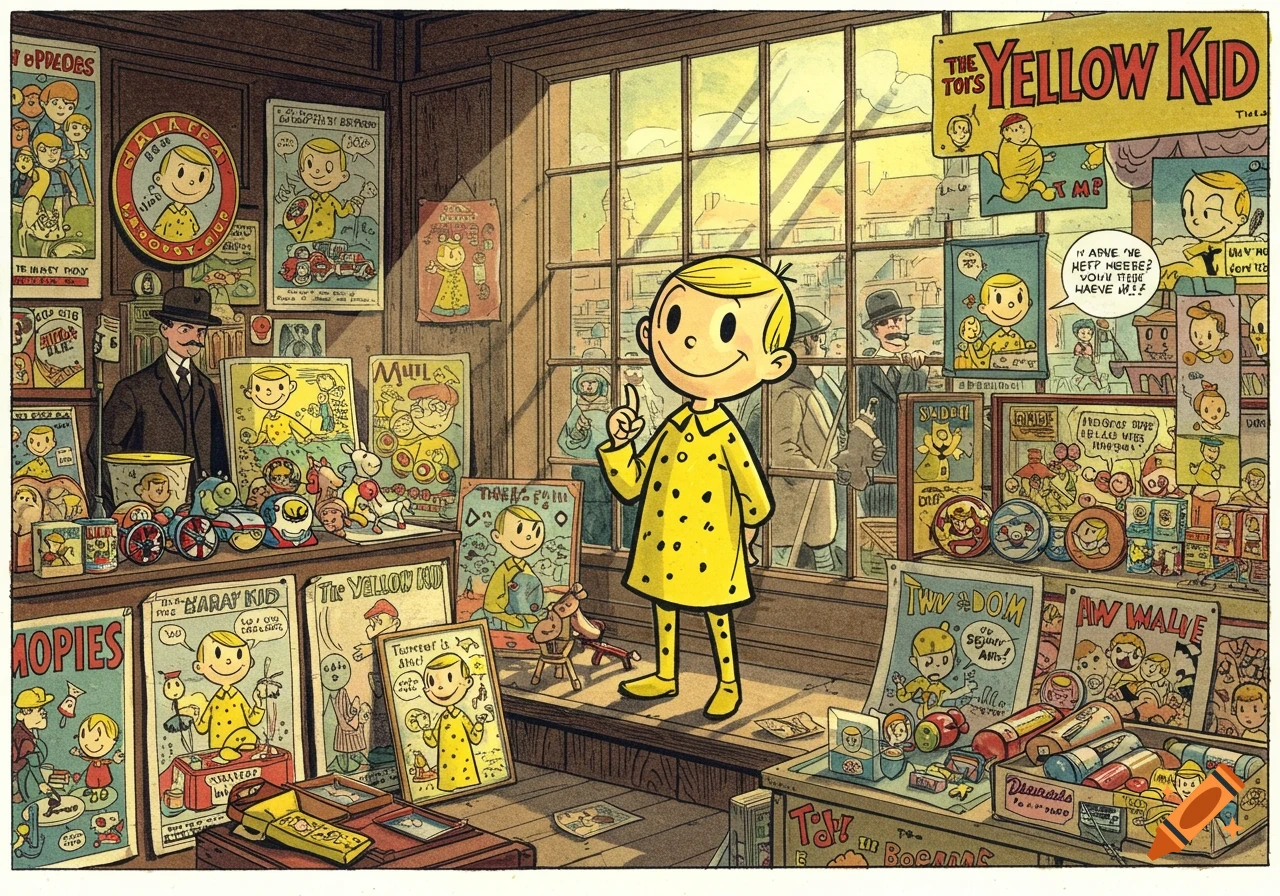 The Yellow Kid comic character merchandise, early 1900s comic style on ...