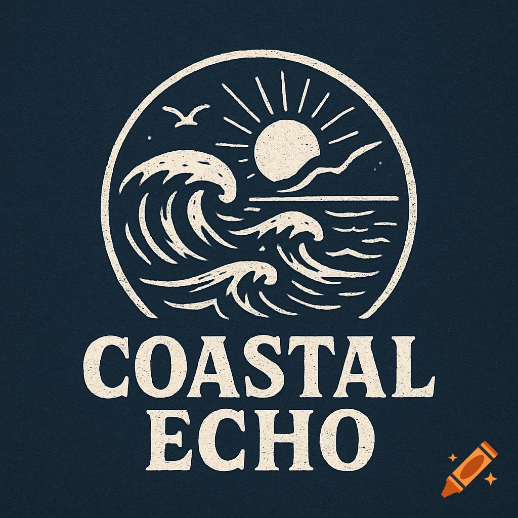 A surf-inspired logo featuring a wave, setting sun, rain cloud, and the ...