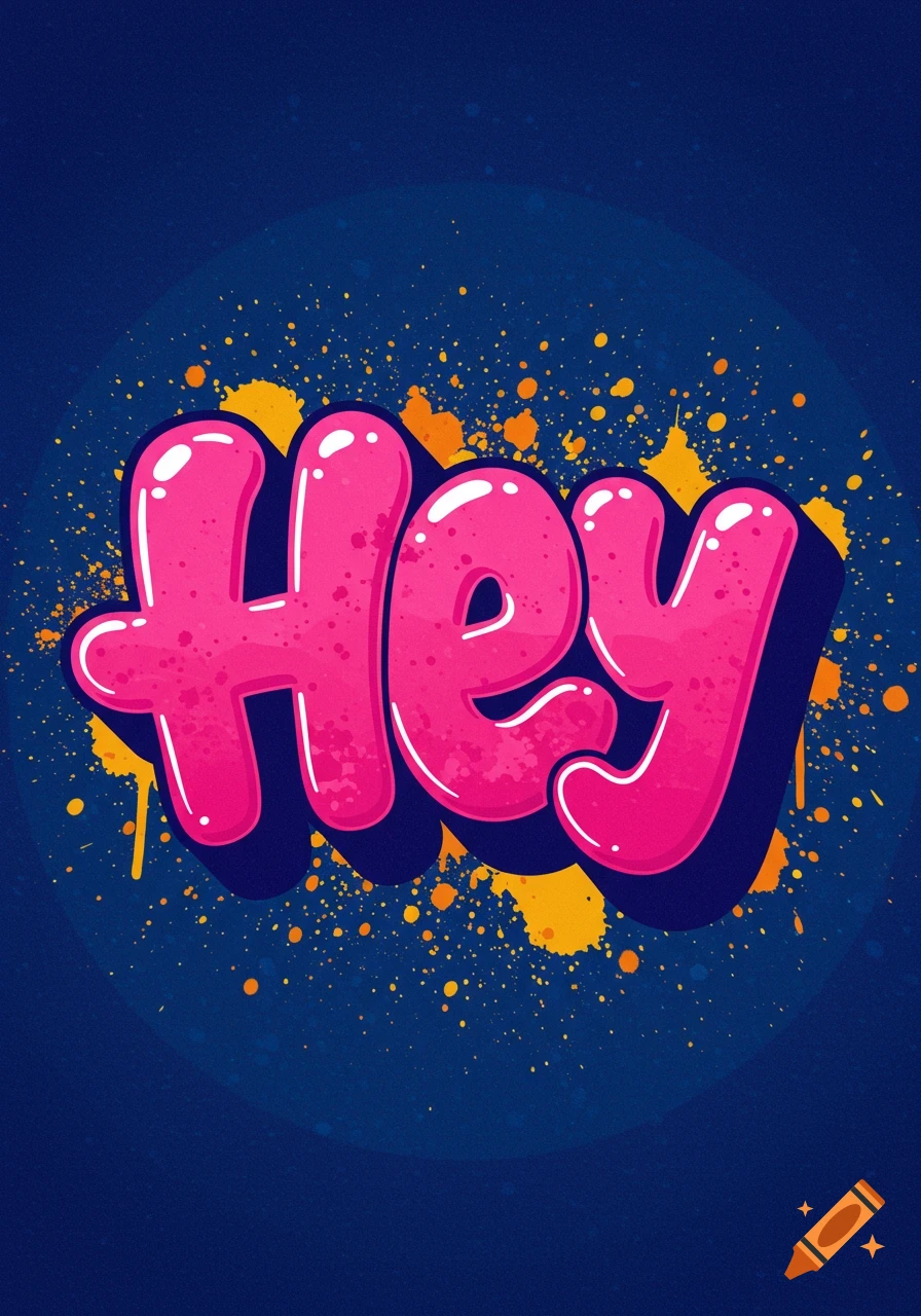 Stylized blue and pink 'Hi' text with paint splatters on Craiyon