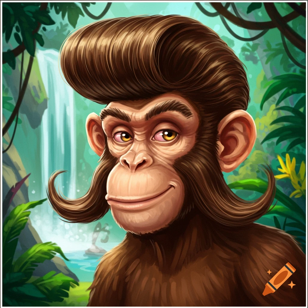 A digital painting of a stylized monkey with a large combover haircut ...