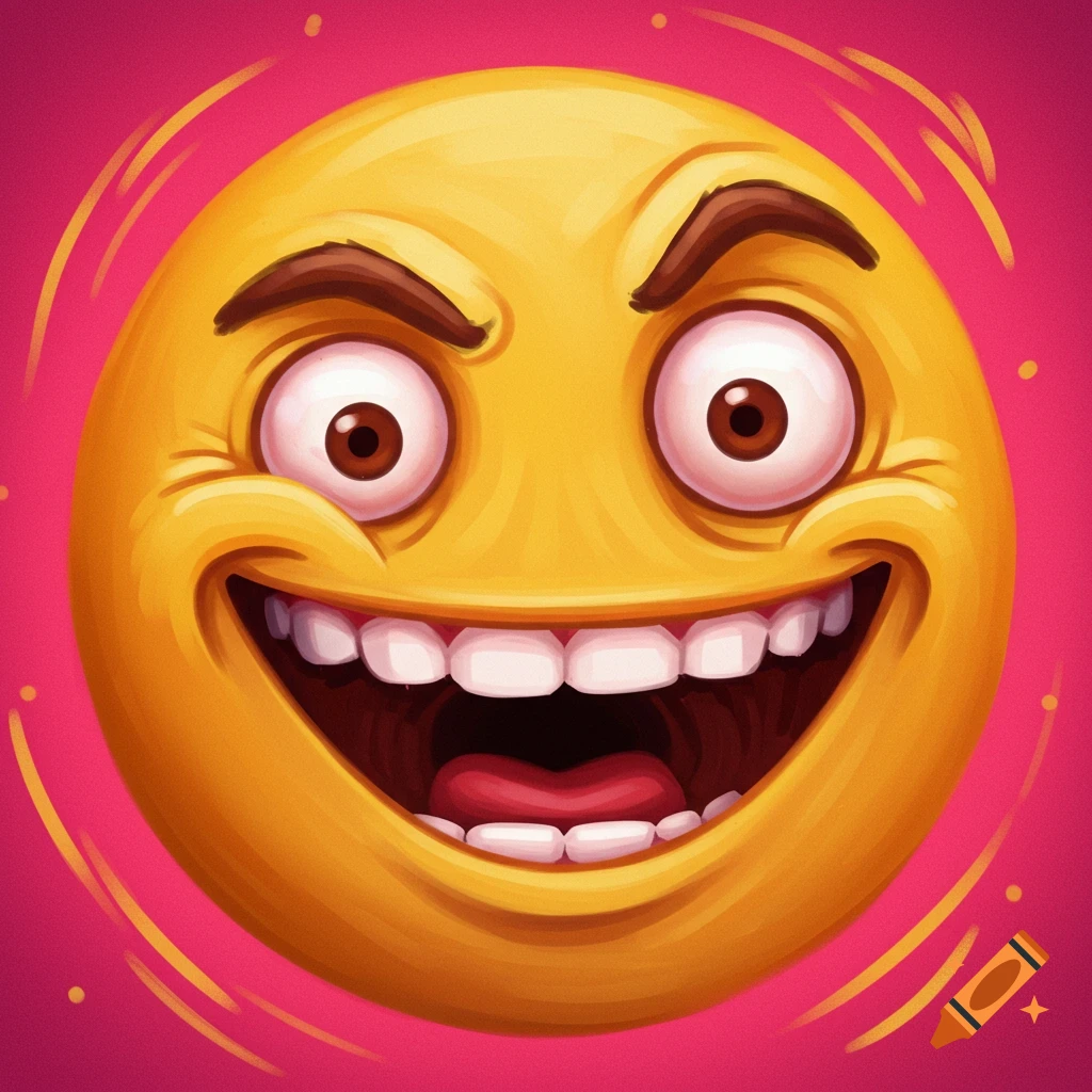 A large, exaggerated emoji with wide, crazy eyes and a huge grinning ...