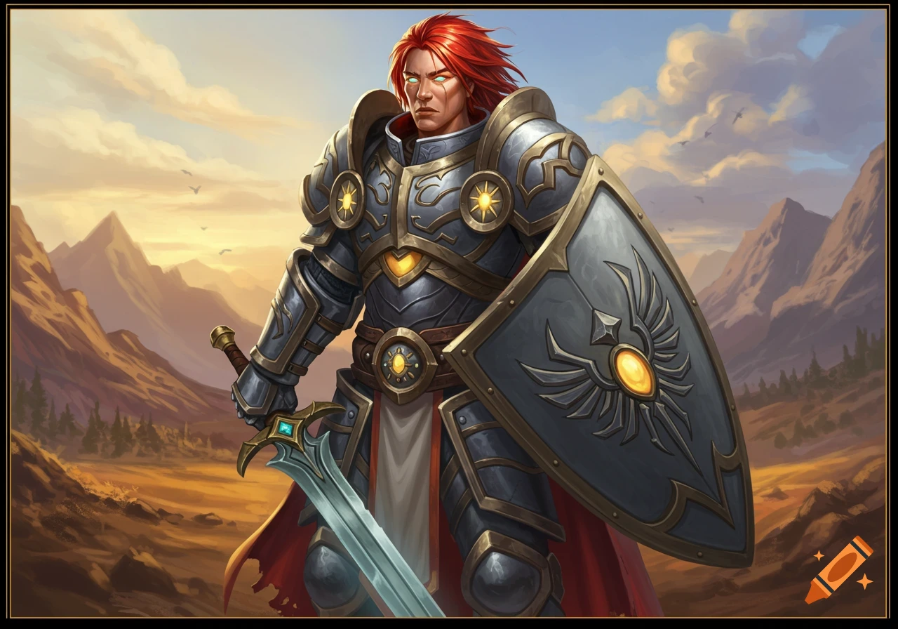 Digital painting of a fantasy paladin character in armor with a sword ...