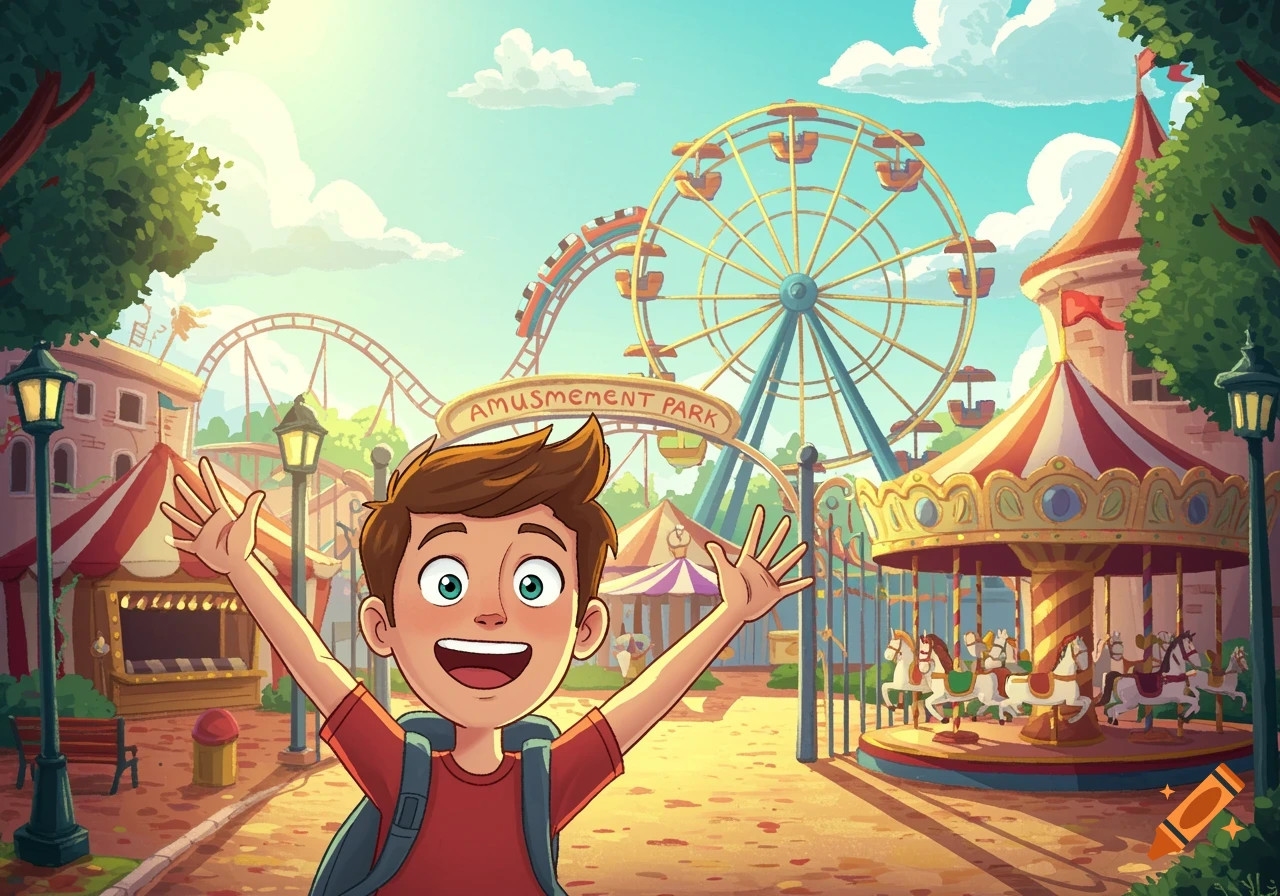 Cartoon theme park attraction on Craiyon