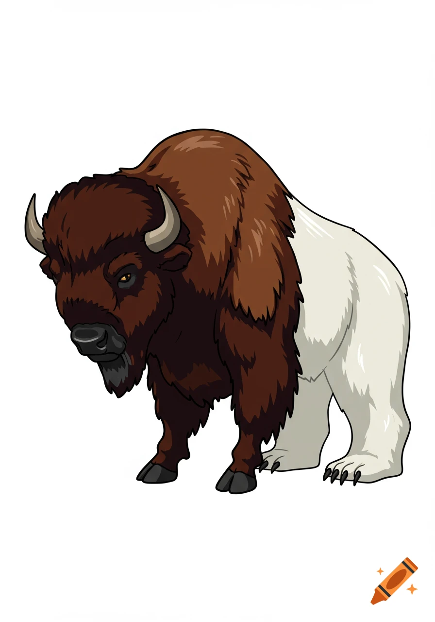 Stylized illustration of a half bison, half polar bear animal hybrid ...