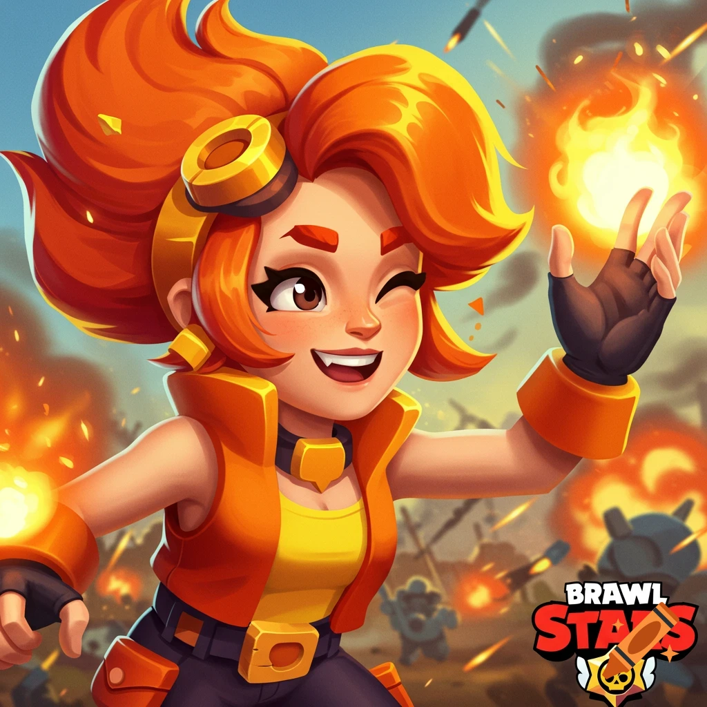 Character with red hair, green skin, yellow eyes, and a fan from Brawl ...