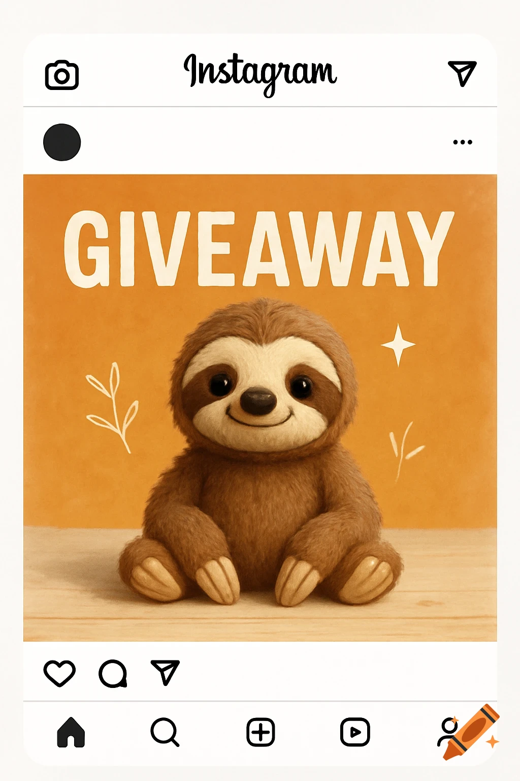 Cartoon sloth sits below GIVEAWAY text in an Instagram post template on ...