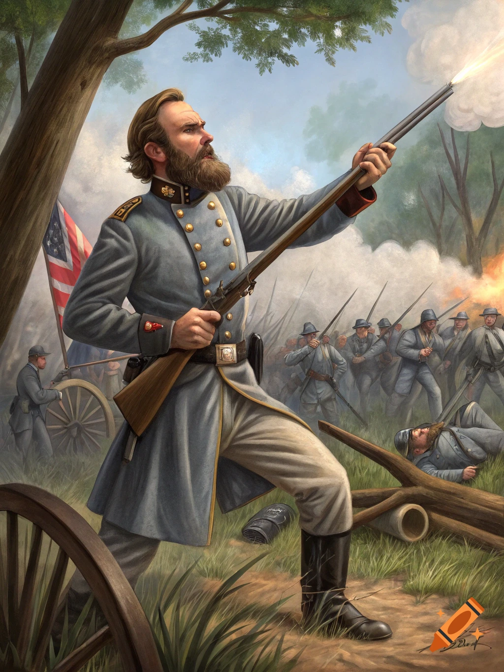 View from a Civil War medical tent looking out onto a battlefield with ...