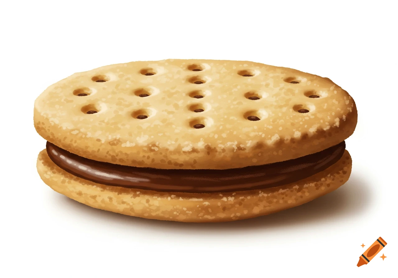 A detailed depiction of a chocolate sandwich cookie. on Craiyon