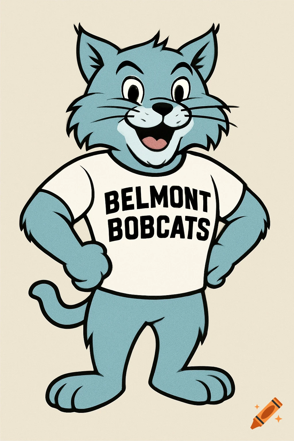 Light blue bobcat school mascot with a Belmont Bobcats jersey on Craiyon