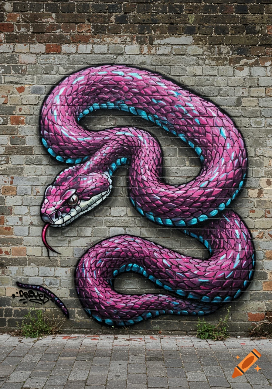 A large blue and orange butterfly mural painted on a brick wall covered in graffiti tags. on Craiyon