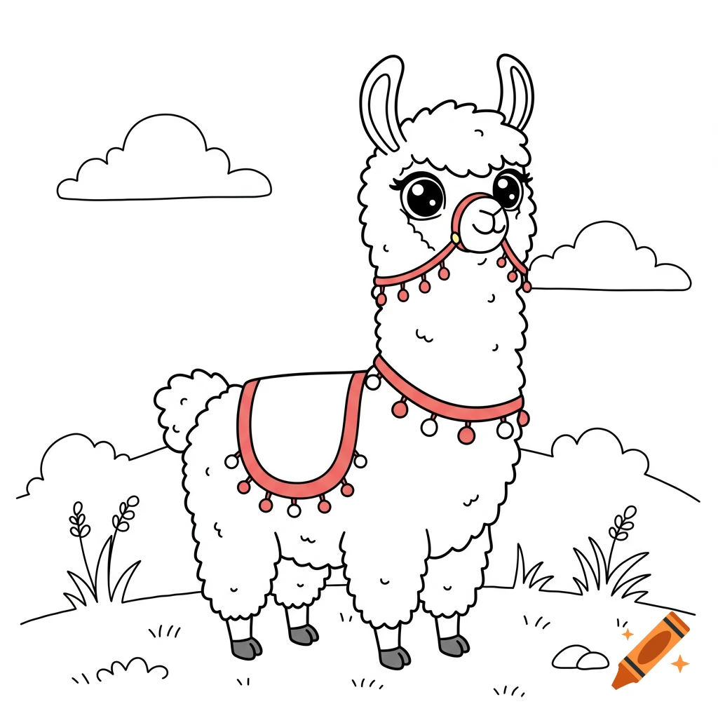 Cartoon llama for coloring book on Craiyon
