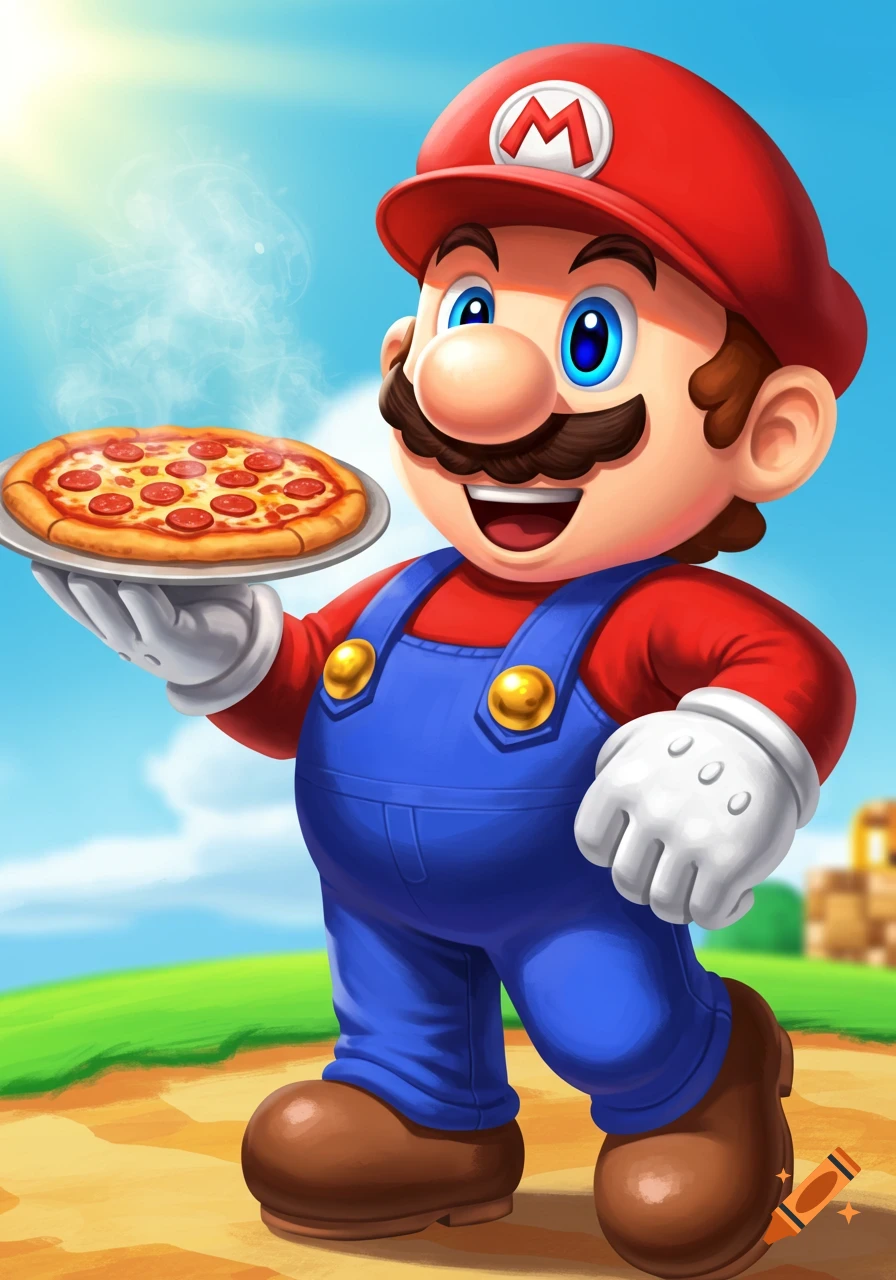 Mario holding pizza on Craiyon