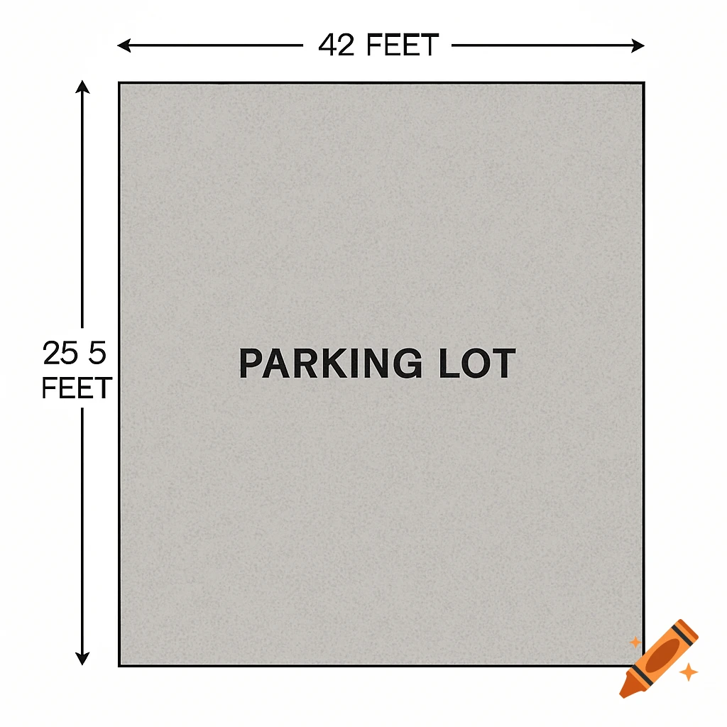 Diagram of a parking lot rectangle with dimensions 42 feet and 25 5 ...