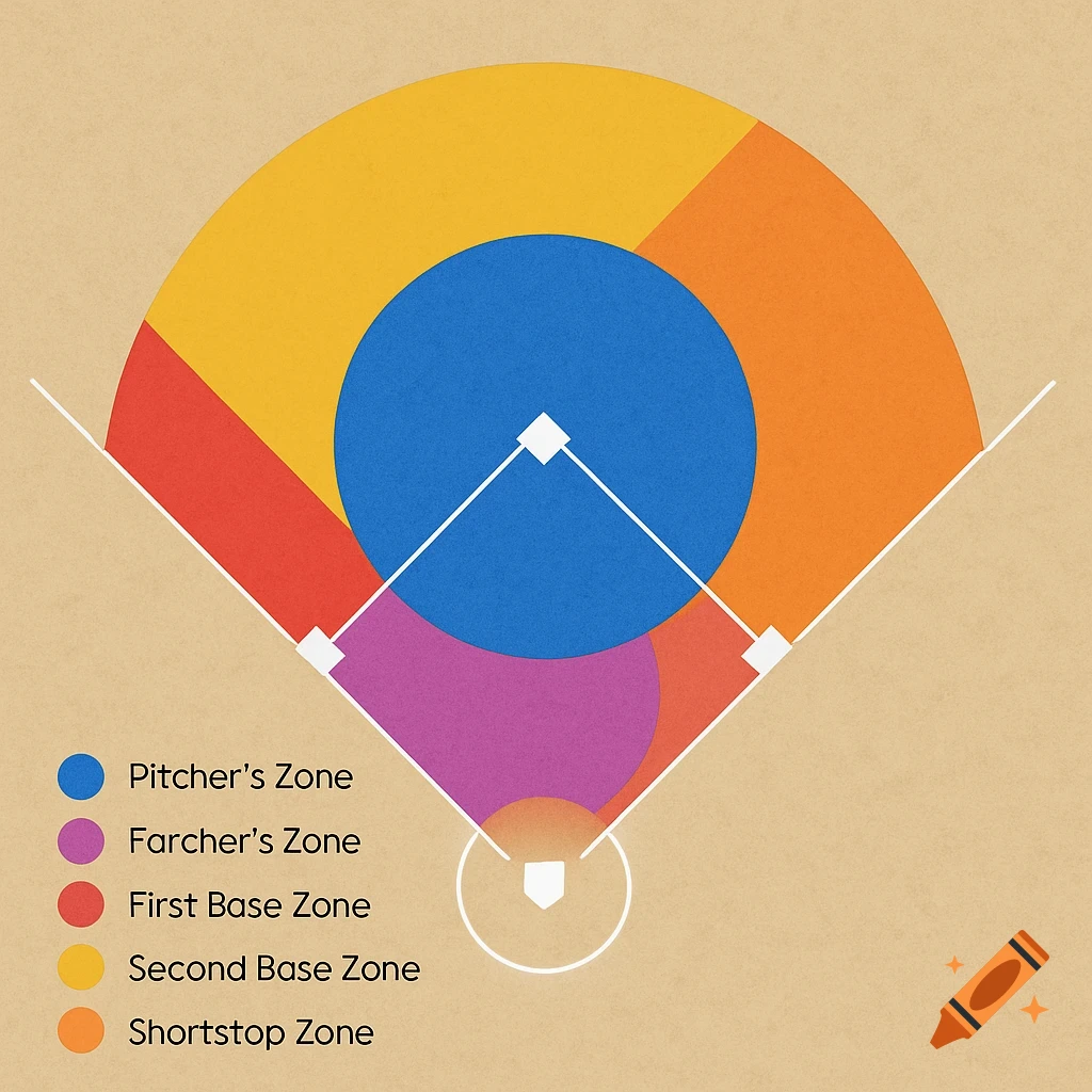 A colorful diagram of a baseball field showing different defensive ...