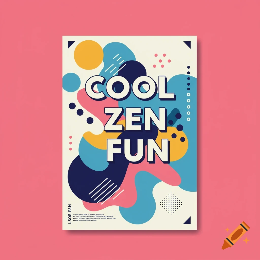 Graphic design poster with abstract shapes and the text COOL ZEN FUN on ...