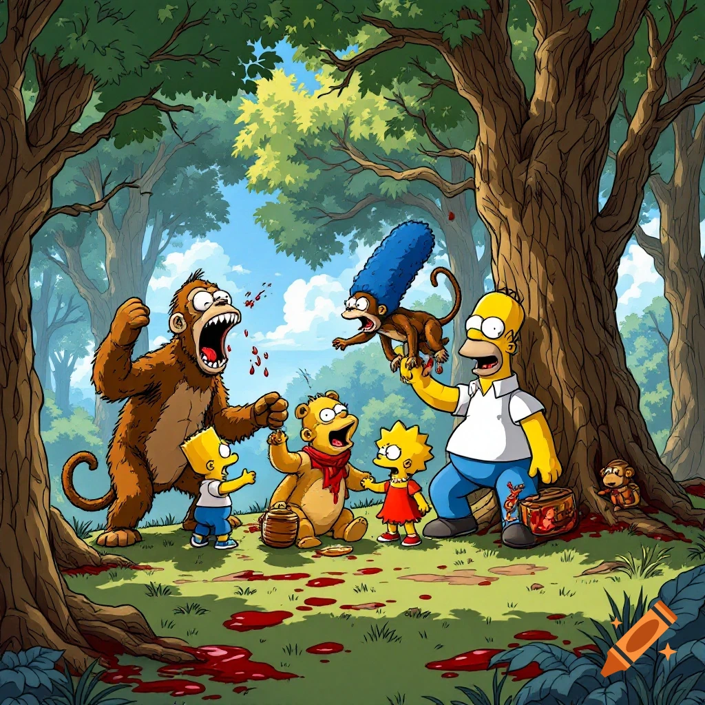 Homer Simpson family as monkeys, Winnie the Pooh on Craiyon