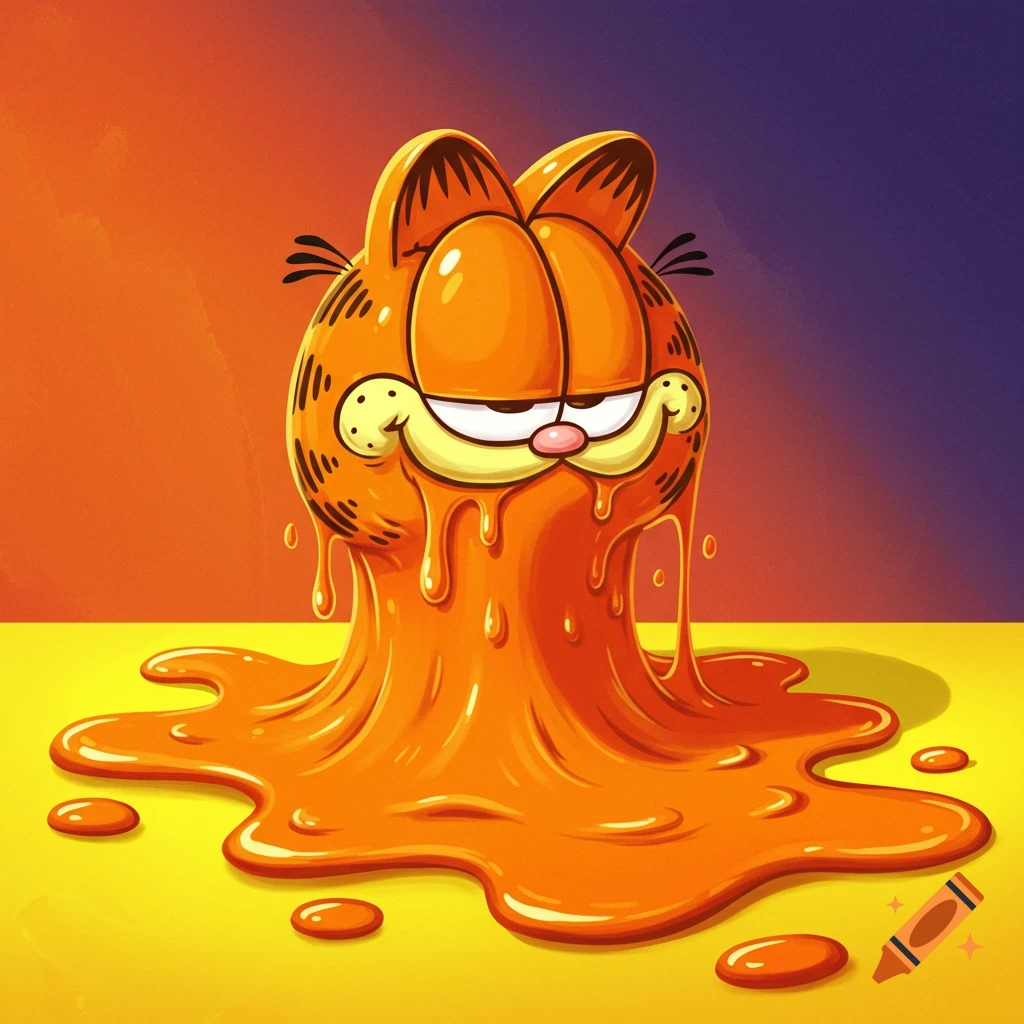 Cartoon illustration of Garfield's head melting into an orange puddle ...