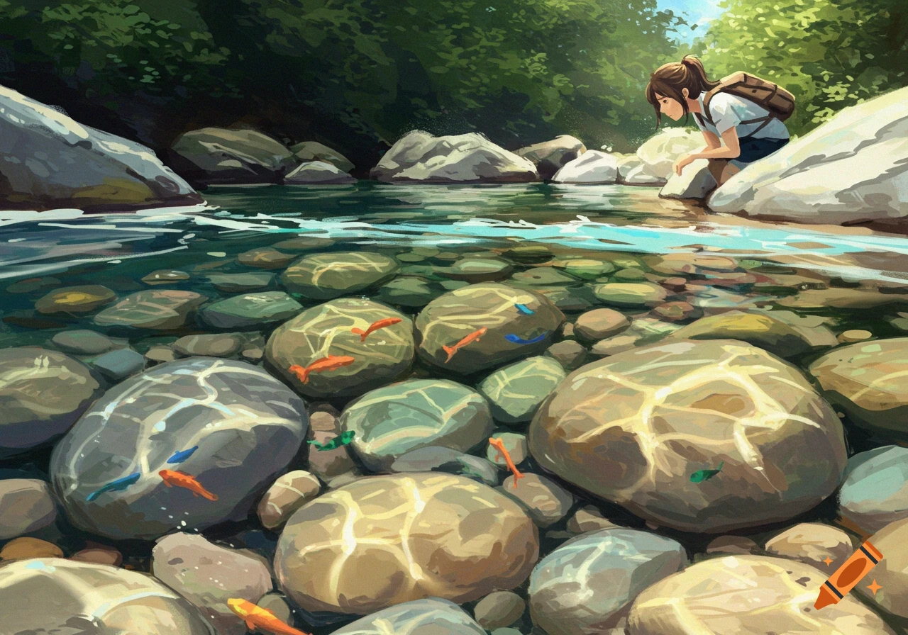 River with fish and rocks on Craiyon
