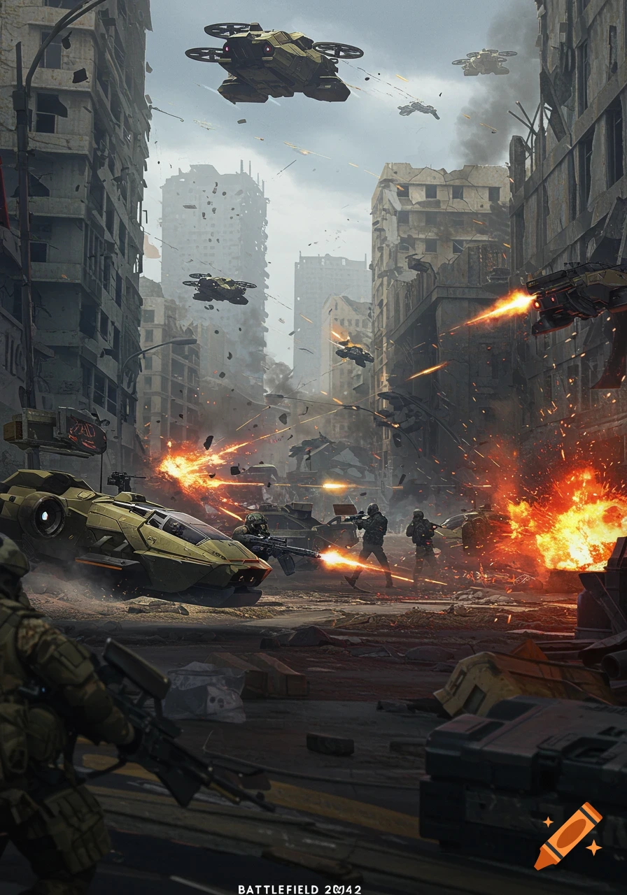 Futuristic military concept art showing soldiers fighting in a ...