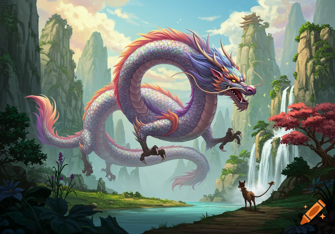 Kaa the snake looks down at Dumbo the elephant in a light-filled jungle ...