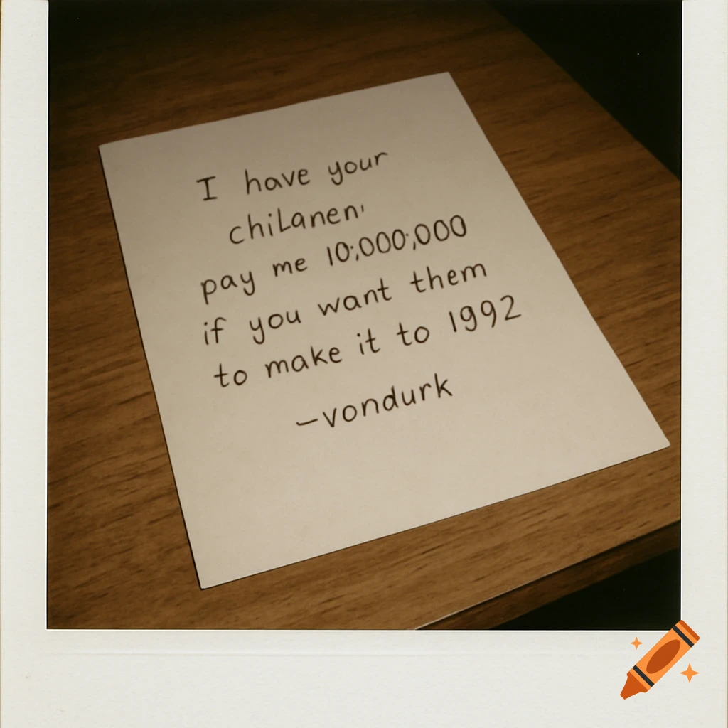 Polaroid photo of ransom note demanding money for children's return on ...