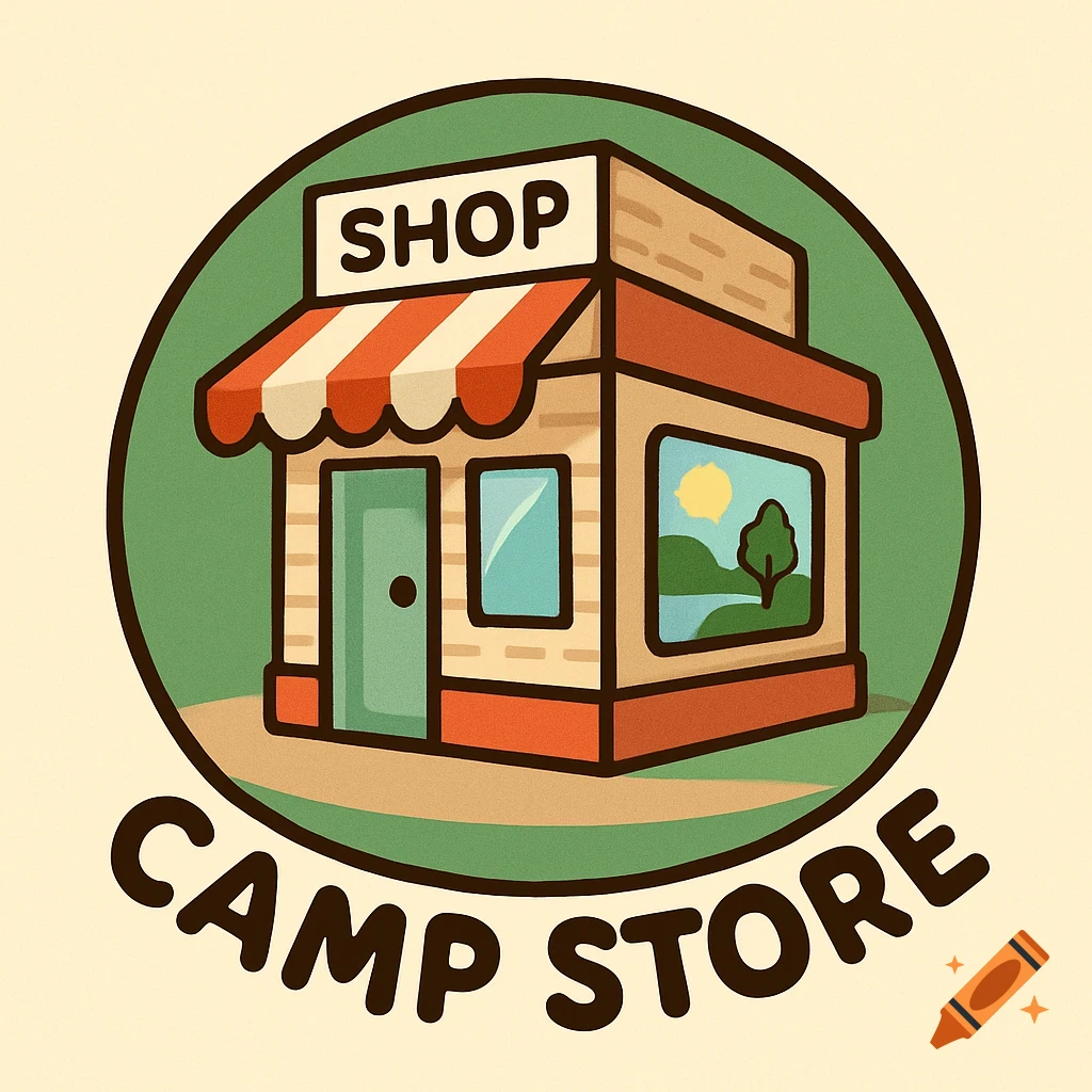 Camp logo featuring a corner mall in cartoon style on Craiyon