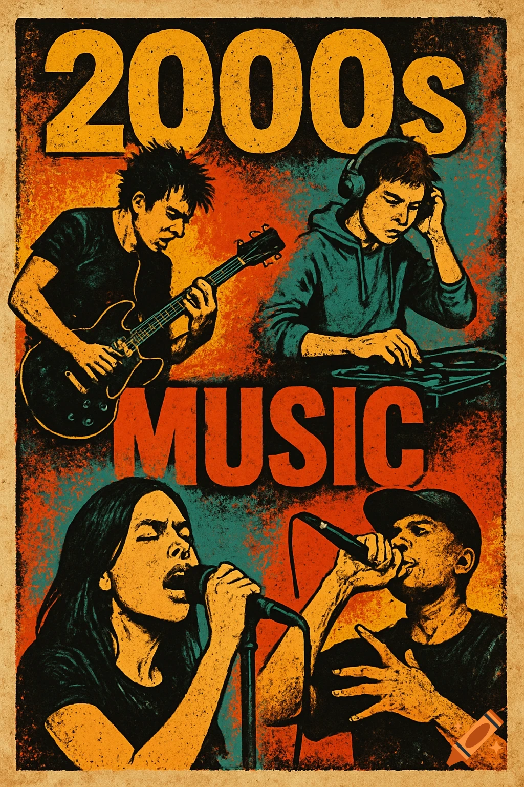 Music poster with event details and a painted landscape. on Craiyon