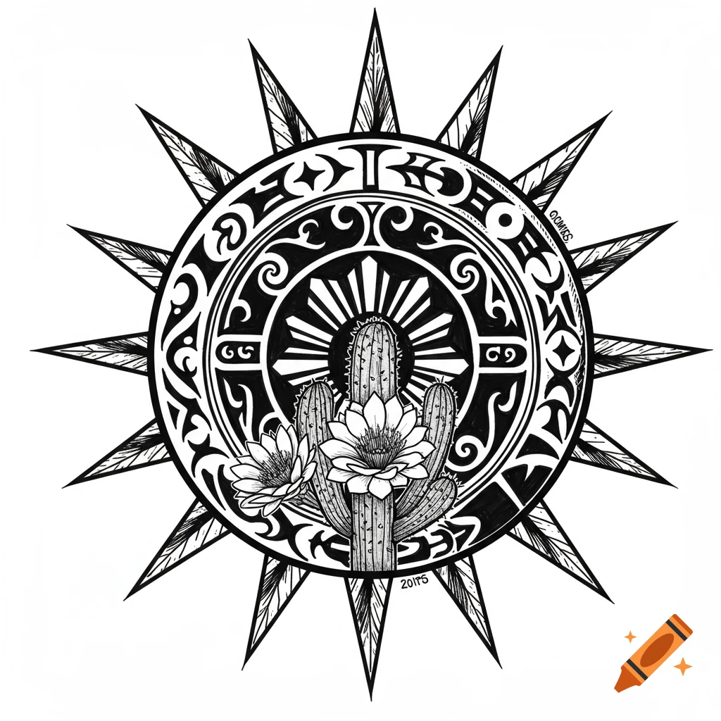 Black and white tattoo design of the Filipino sun with tribal symbols ...