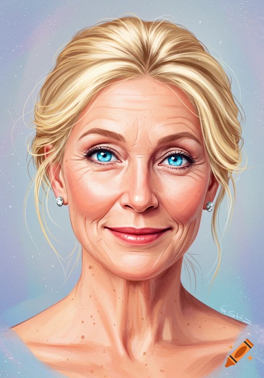 Portrait of an older blonde woman with bright blue eyes, smiling ...