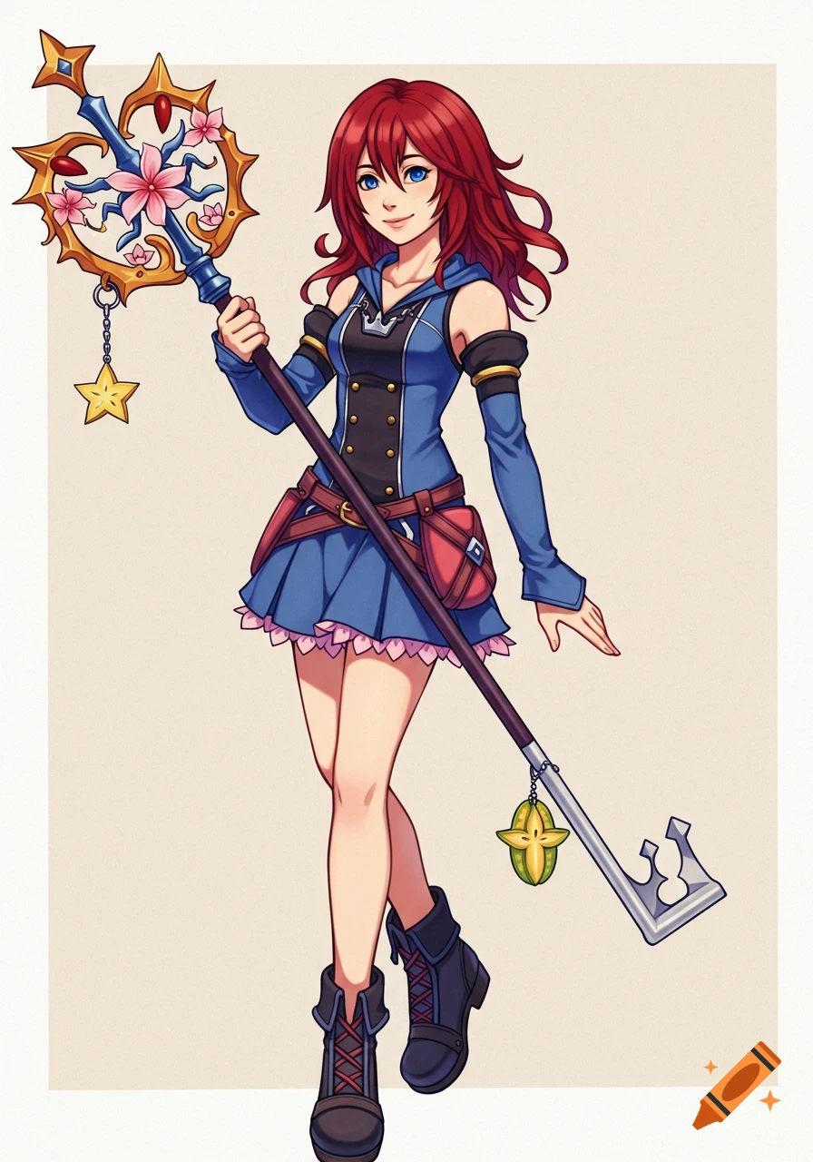 Anime-style cleric with Destiny's Embrace keyblade staff and paopu star ...