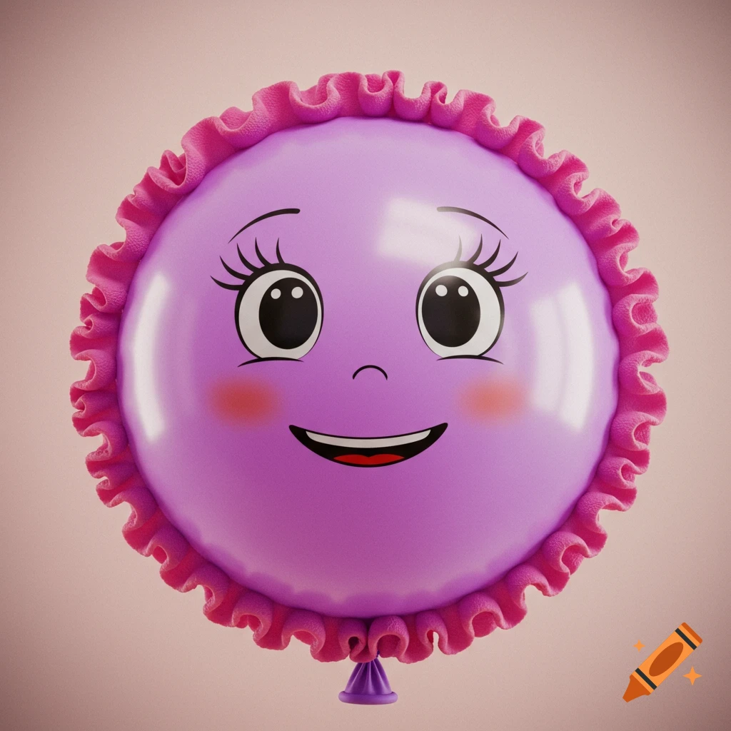 Round purple cartoon balloon with smiling face on Craiyon