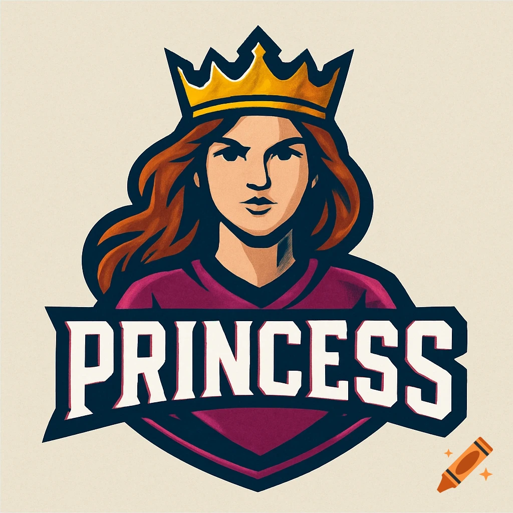 Stylized sports logo featuring a woman in a crown with 'PRINCESS' text across a shield shape. on ...