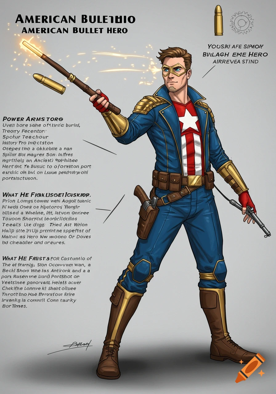 American Bullet Hero with magical wand on Craiyon
