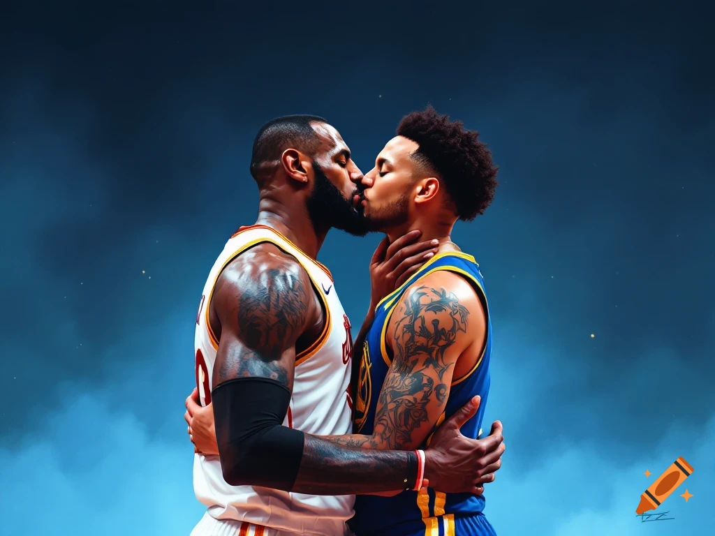LeBron James kissing Steph Curry on Craiyon