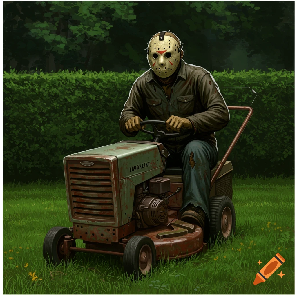 Jason Voorhees on a lawn mower on Craiyon