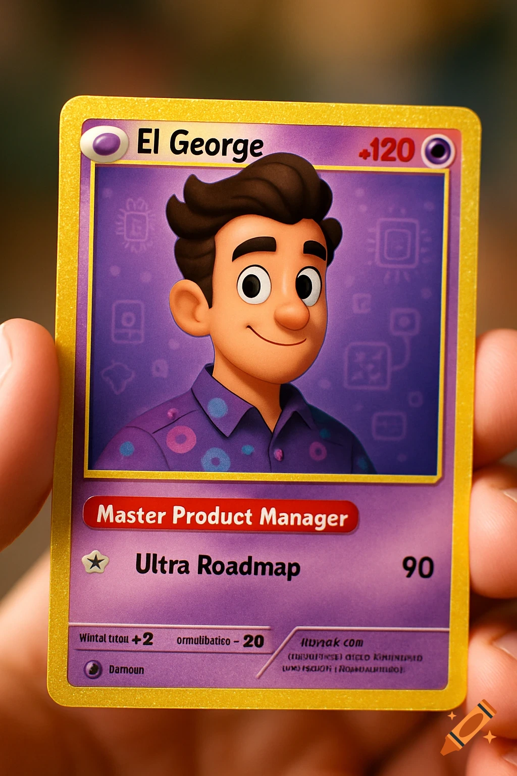 Trading card styled like a Pokémon card featuring an animated character ...