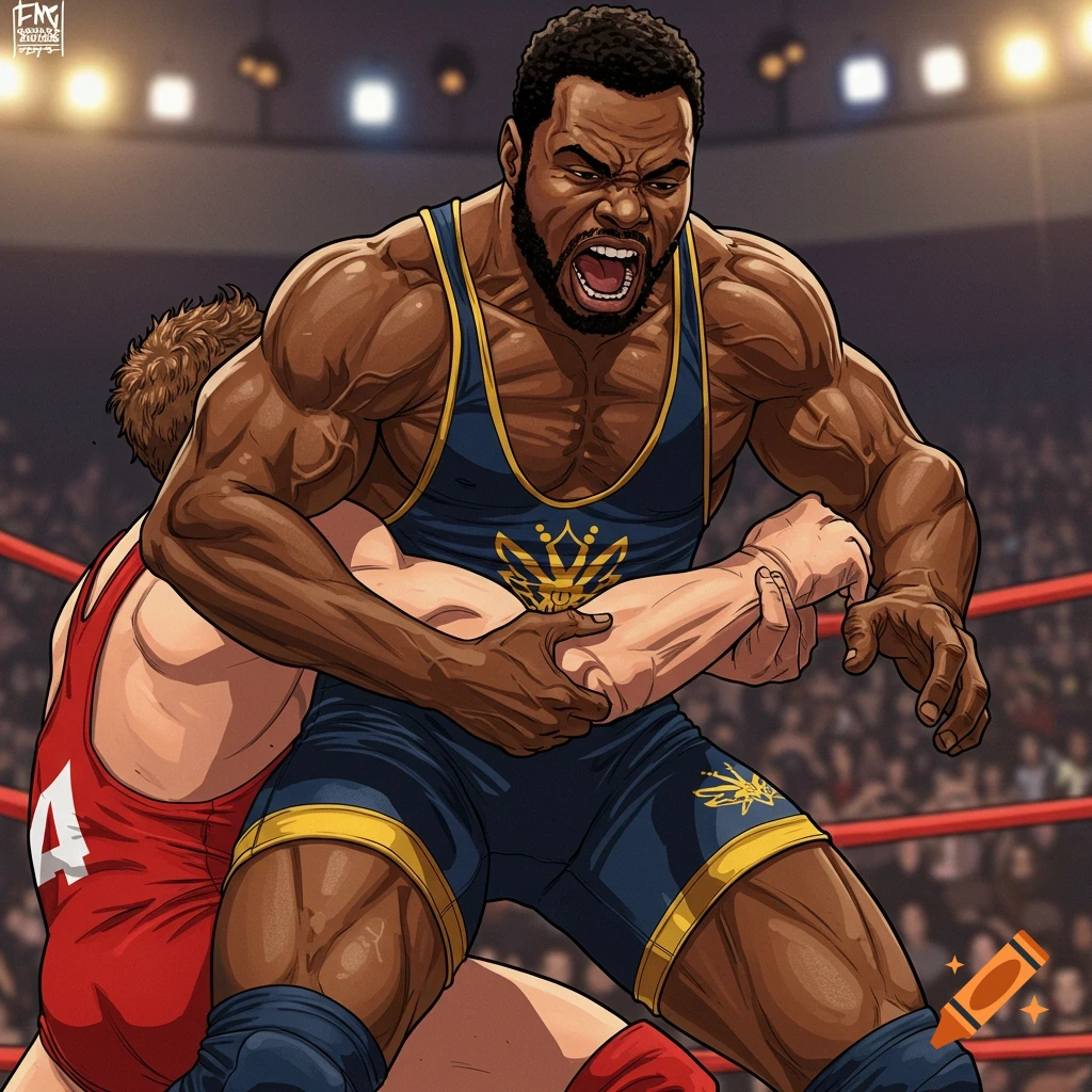 Digital illustration of a muscular wrestler holding up a championship ...