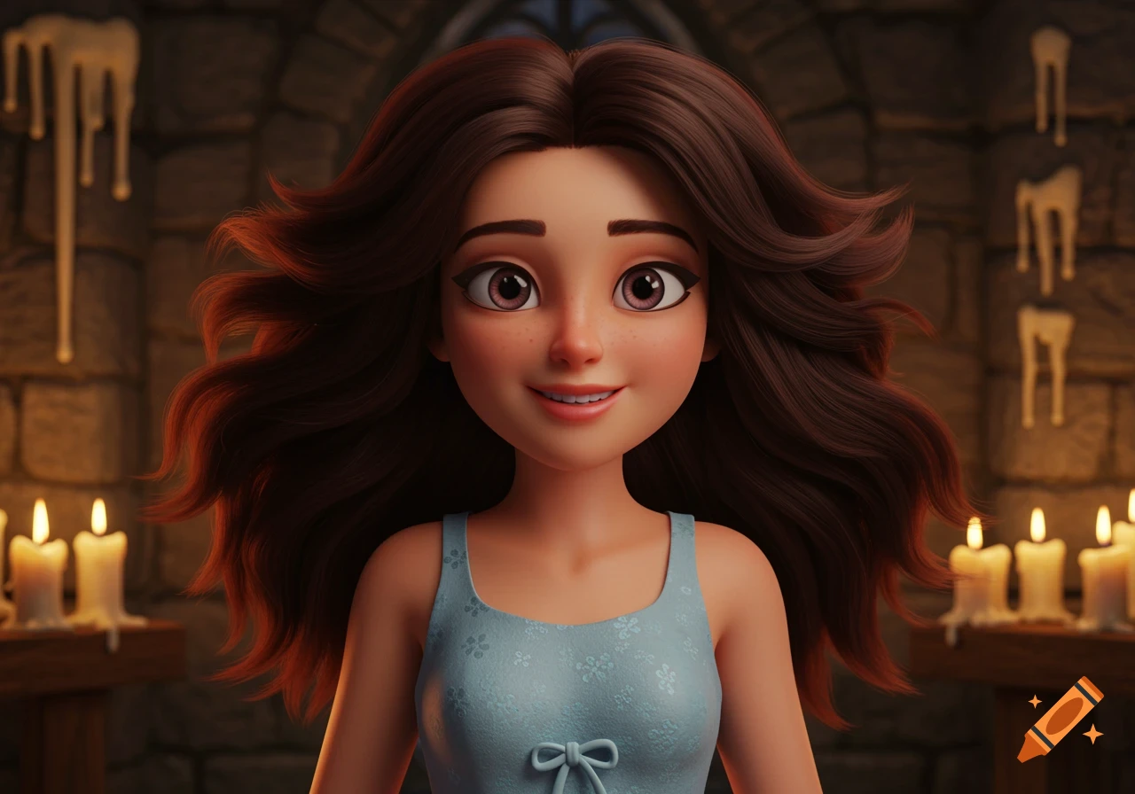 A realistic 3D animated portrait of Wilma Flintstone smiling, set ...