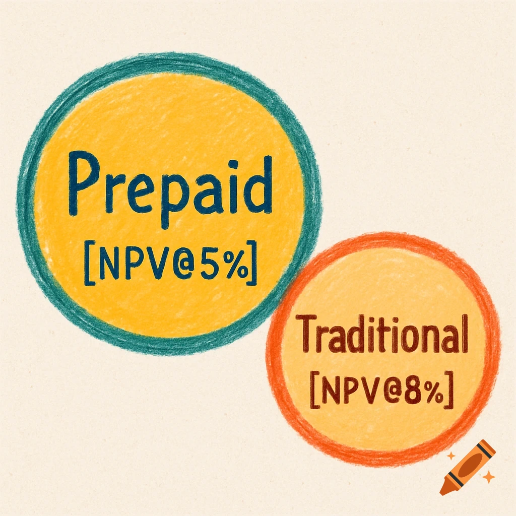 Crayon illustration of two circles, one labeled 'Prepaid [NPV@5%]' and ...