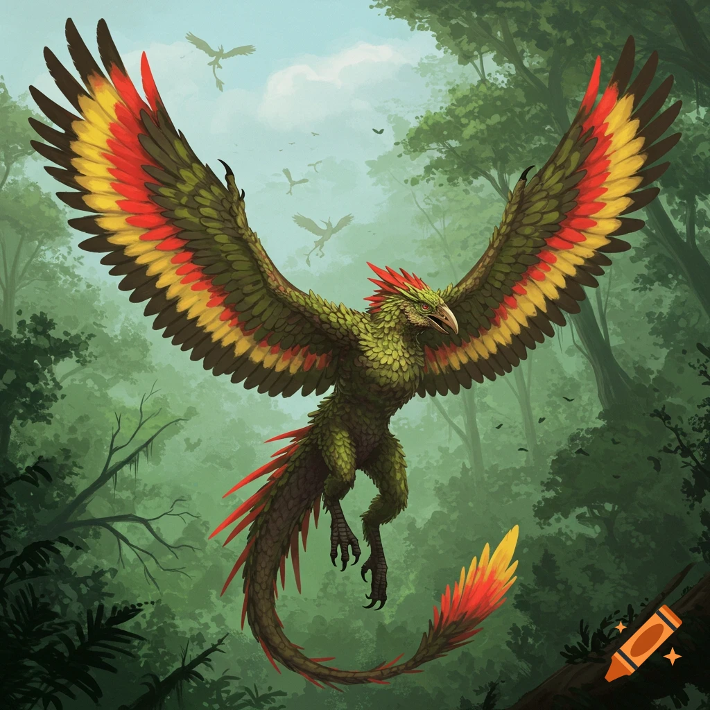 Camouflaged, winged alpha predator the size of a forest on Craiyon